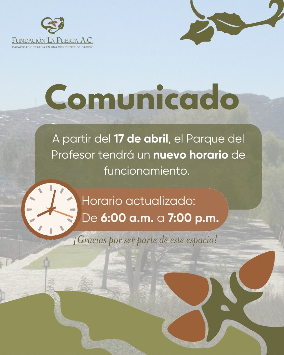 Parque del Profesor anuncia nuevo horario de funcionamiento. Abierto ...